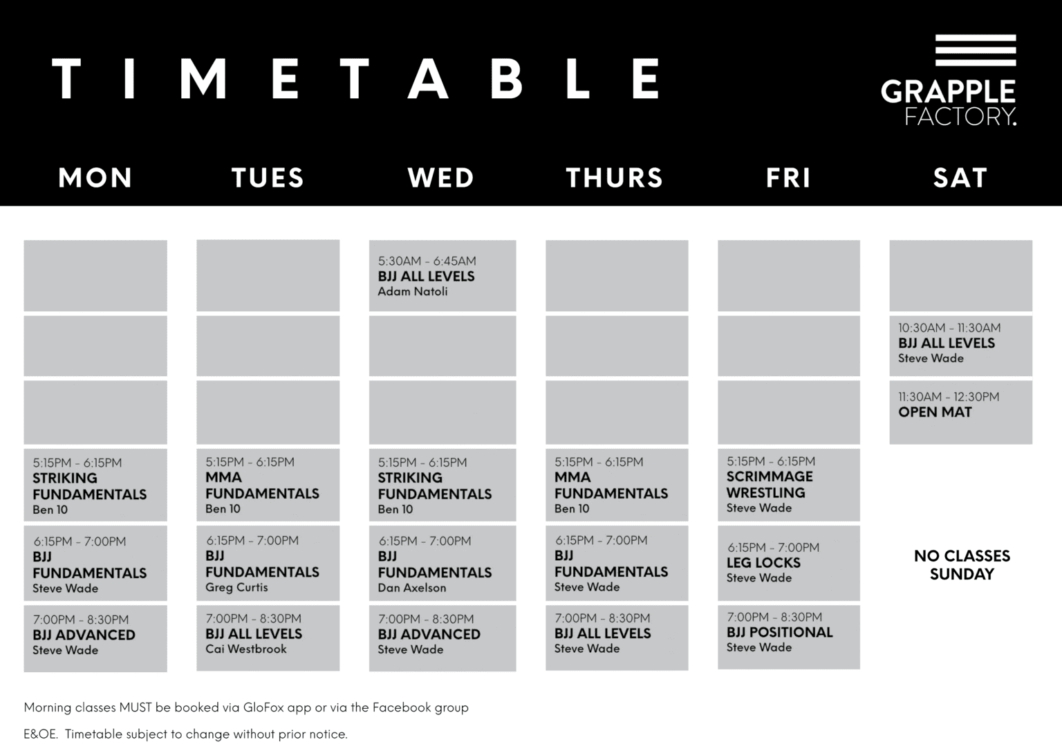 Timetable | Grapple Factory