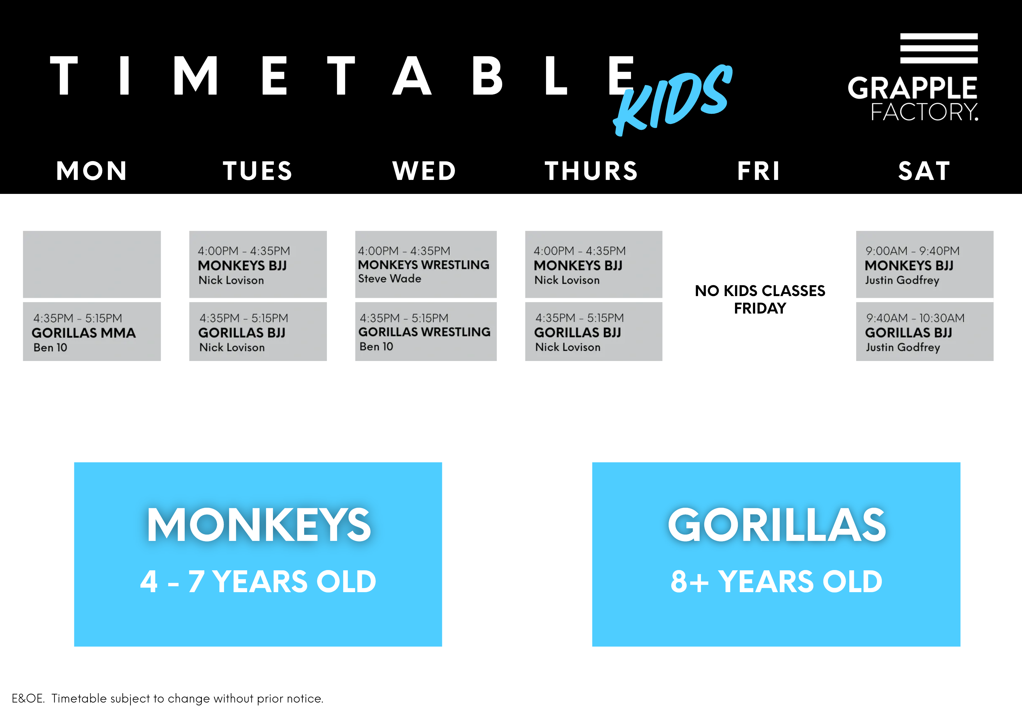 Timetable | Grapple Factory