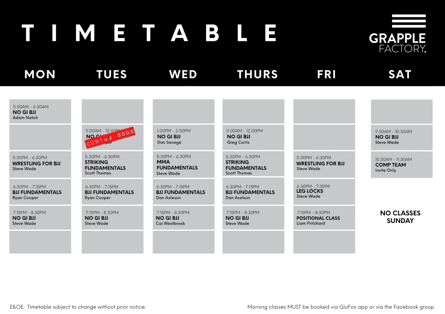 Timetable | Grapple Factory
